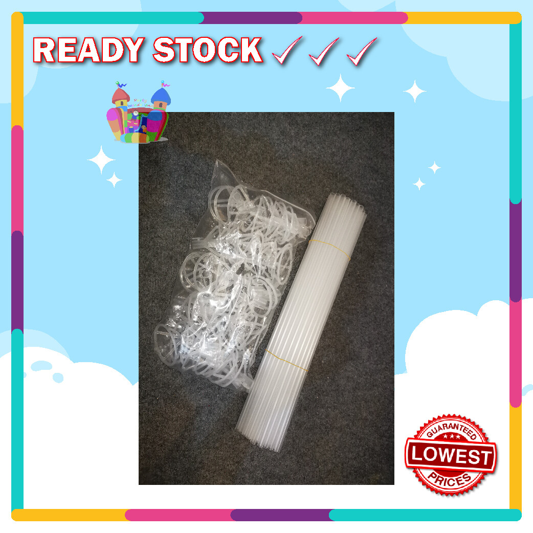 *READY STOCK* 50pcs Balloon Stick Bobo Foil Plastic Thick Rods and Cup ...