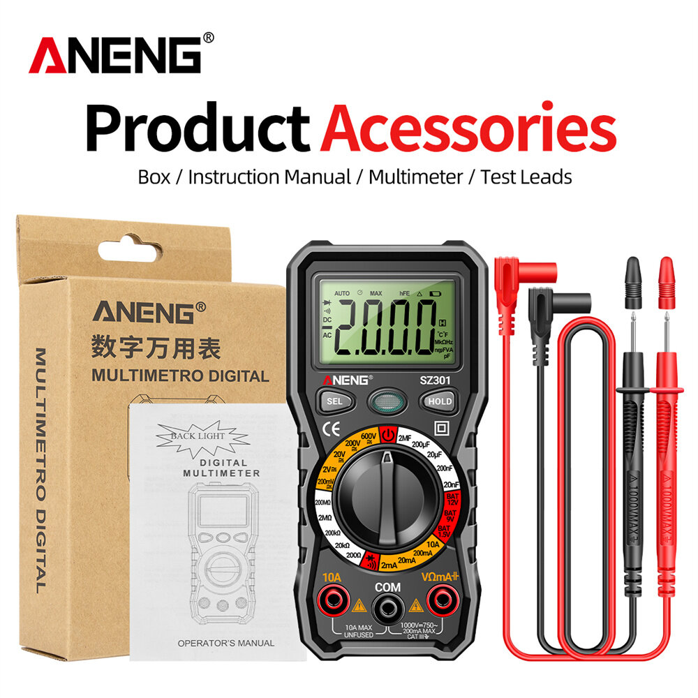 ANENG SZ301 Digital Multimeter AC/DC Votage Current Resistance ...
