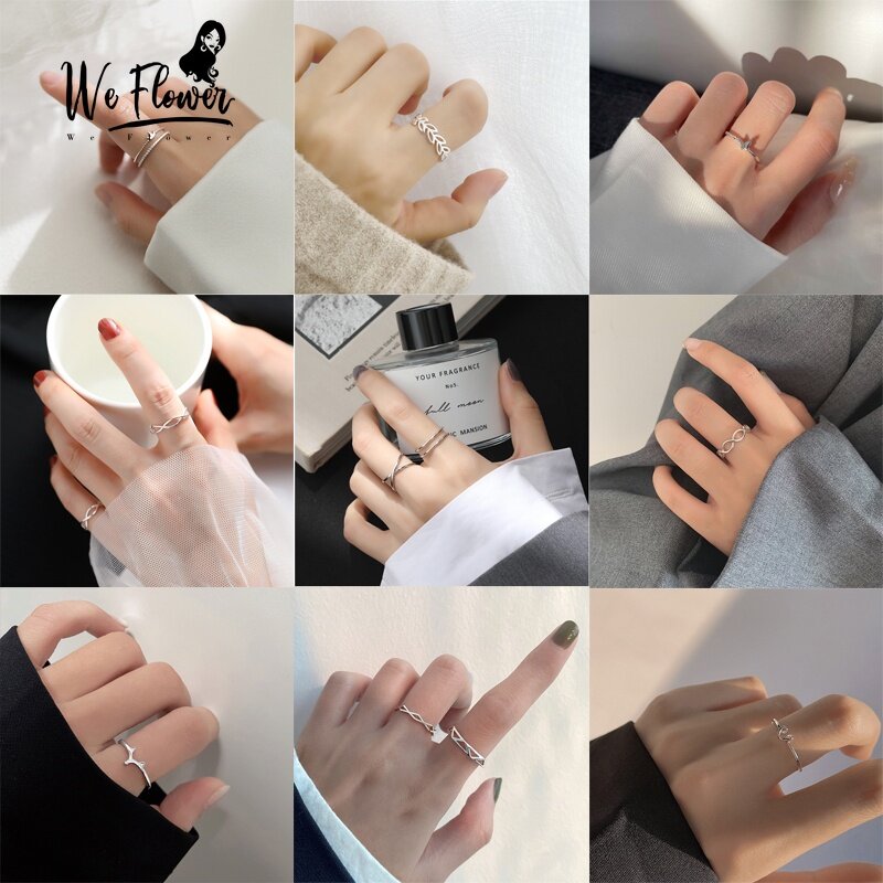 We Flower Minimalism s925 Silver Circle Wave Open Ring for Women Ins Trendy Geometric Rings ...