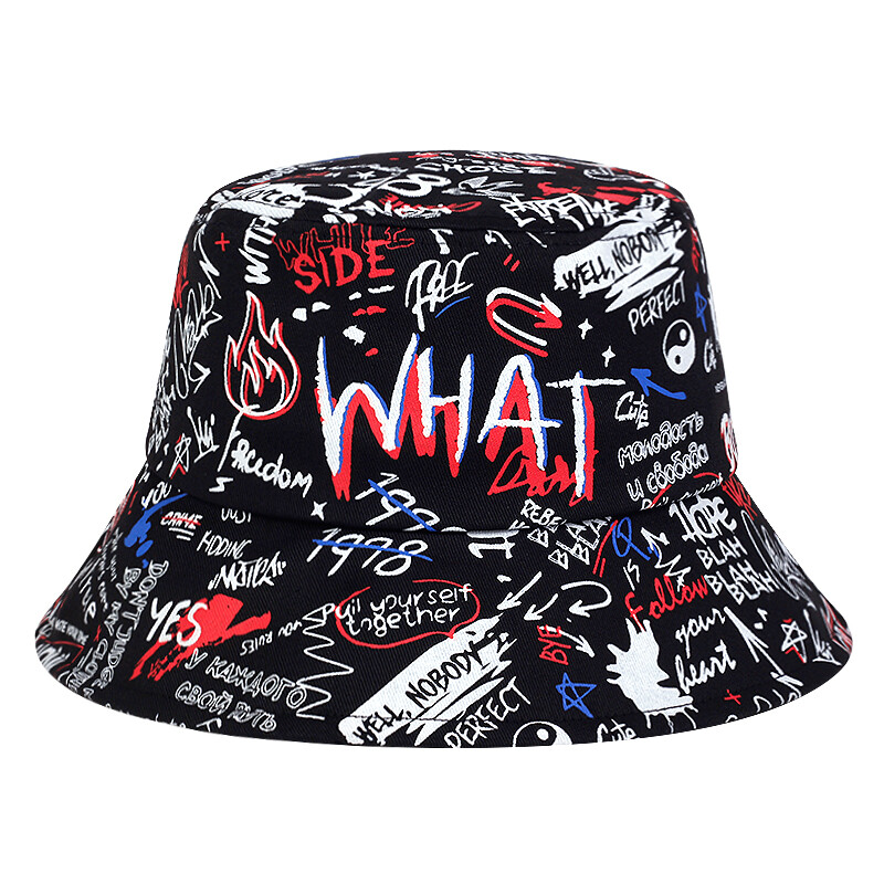 New Hip Hop Letter Graffiti Print Bucket Hat Men Outdoor Fishing Hats ...