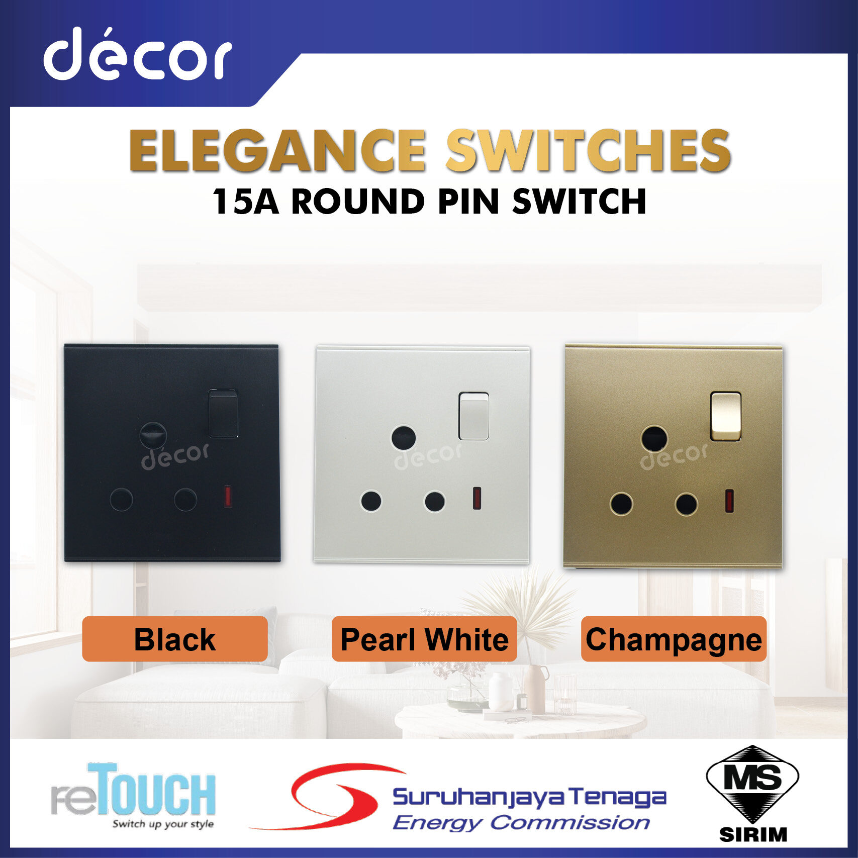 [SIRIM] RETOUCH ELEGANCE SENSE Switch Socket Modern Design Wall Slim ...
