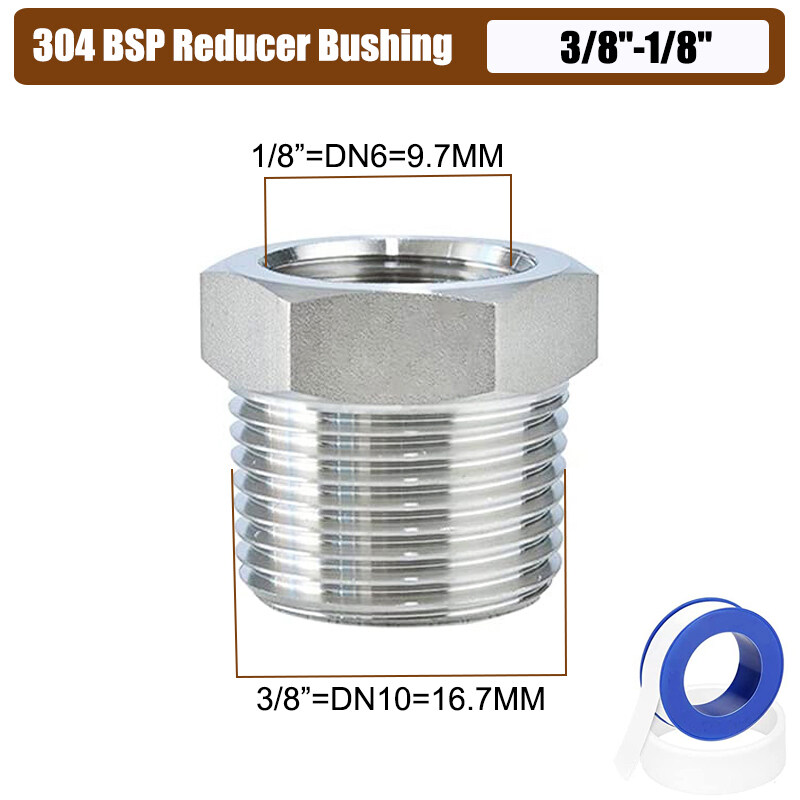 Reducer Bushing 1/8" 1/4" 3/8" 1/2" BSP Male/Female Thread SS304 ...