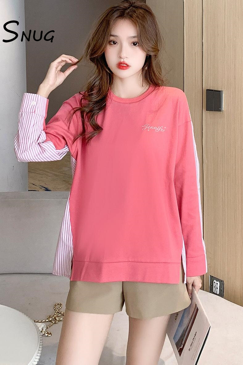 SNUG Real shot 2021 autumn new product shirt stitching sweater women ...
