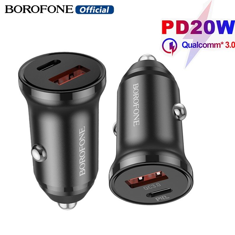 BOROFONE BZ18A Dual Port Quick Car Charger PD20W QC3.0 Car Charger Car Charger Set Type-C To Ip ...