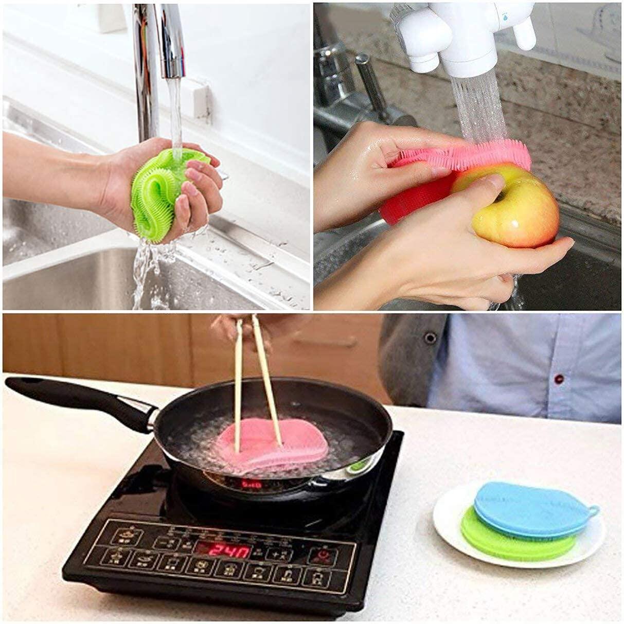 5 Pack Silicone Sponge Dish Brush Food Grade BPA Free Reusable Rubber ...