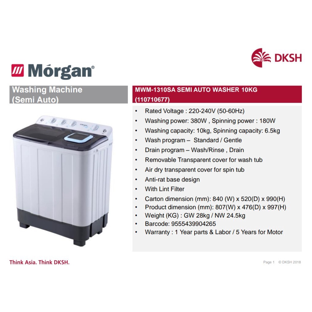 Morgan MWM-B1312SA SEMI AUTO WASHING MACHINE 12 KG | Lazada