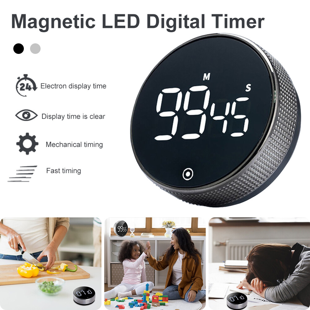 Magnetic LED Digital Timer Rotary Countdown Alarm Clock With 3 Volume ...