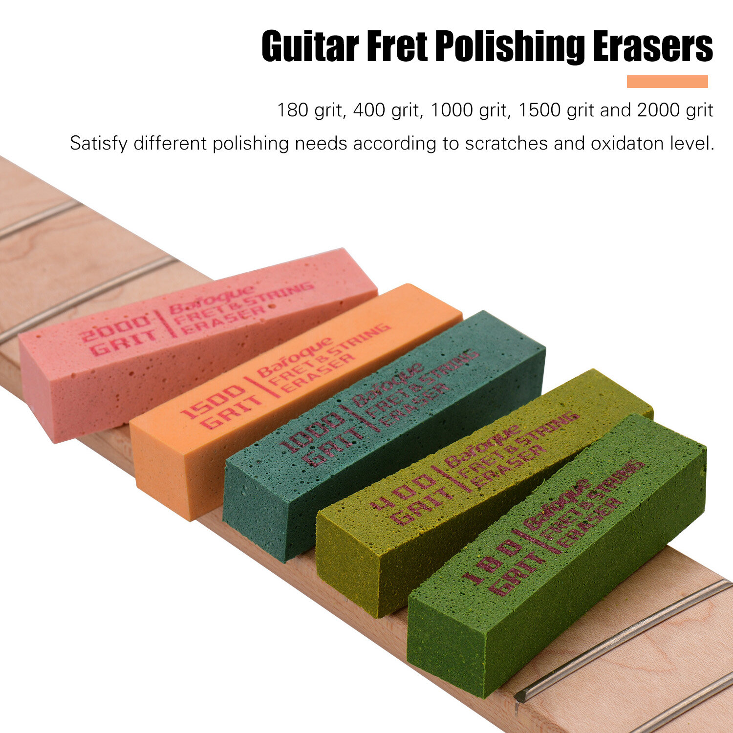 Guitar Fret Polishing Erasers Abrasive Rubber Blocks with 180 Grit ...