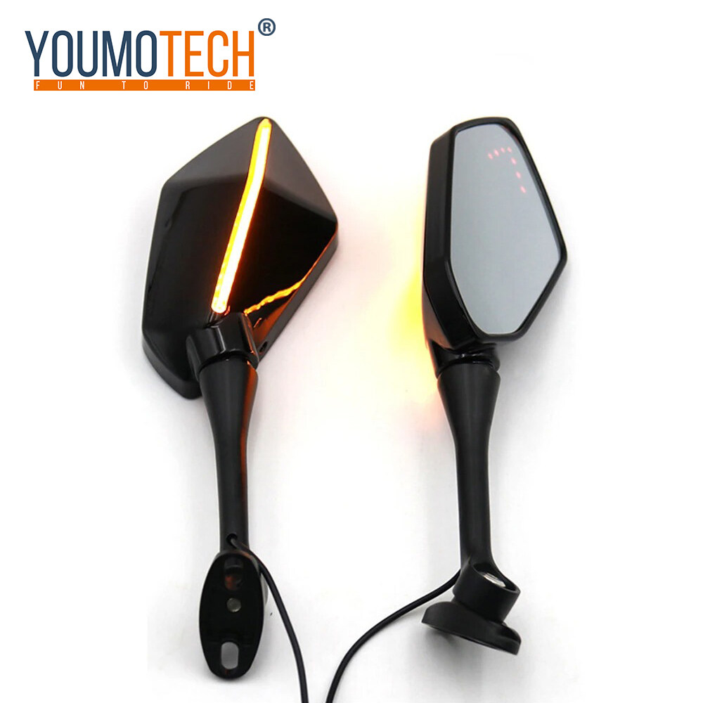 Universal Motorcycle Rearview Mirrors LED Turn Light Side Mirrors For ...