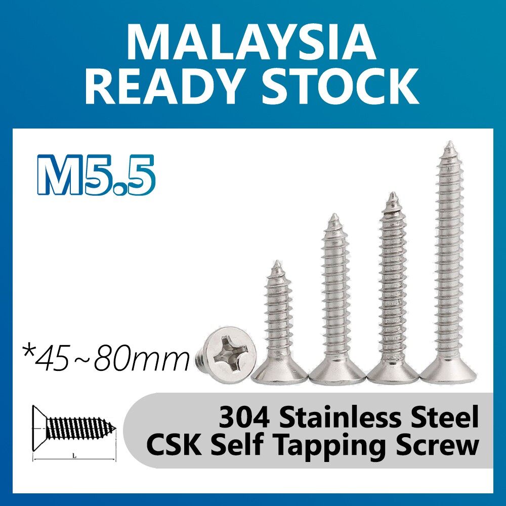 [Screw] M3 M3.5 M4 M5 CSK Self Tapping Screw 304 Stainless Steel 45 ...