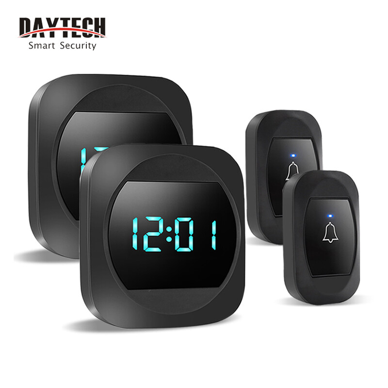 DAYTECH กริ่งประตูไร้สายแสดงเวลา38ริงโทน4ระดับ300M IP44สมาร์ทกริ่งประตู ...