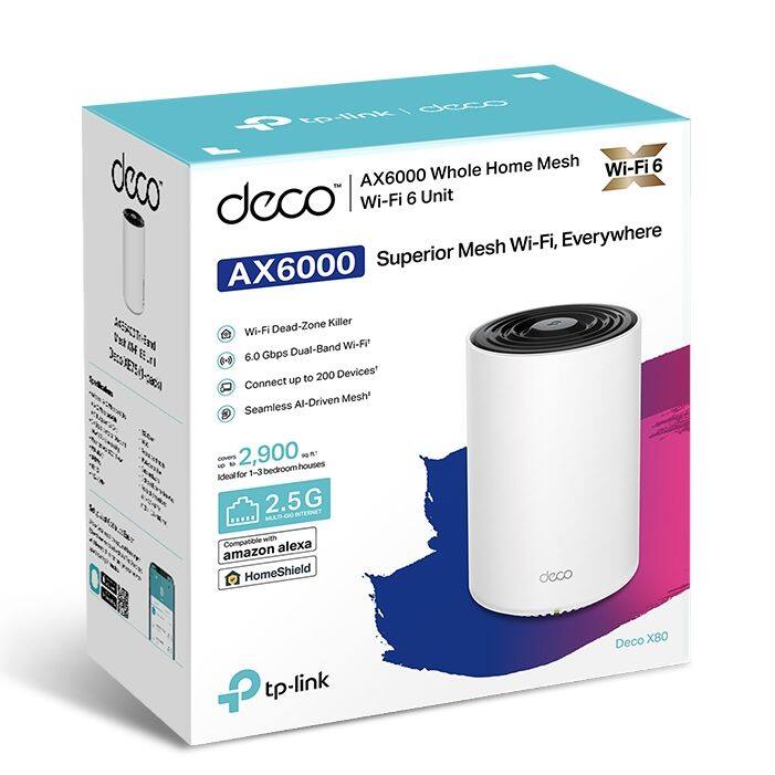 TP-Link Deco X80 AX6000 2.5G Ethernet WiFi 6 Dual Band Ai-Driven Mesh Wi-Fi Wireless AX WiFi6 ...