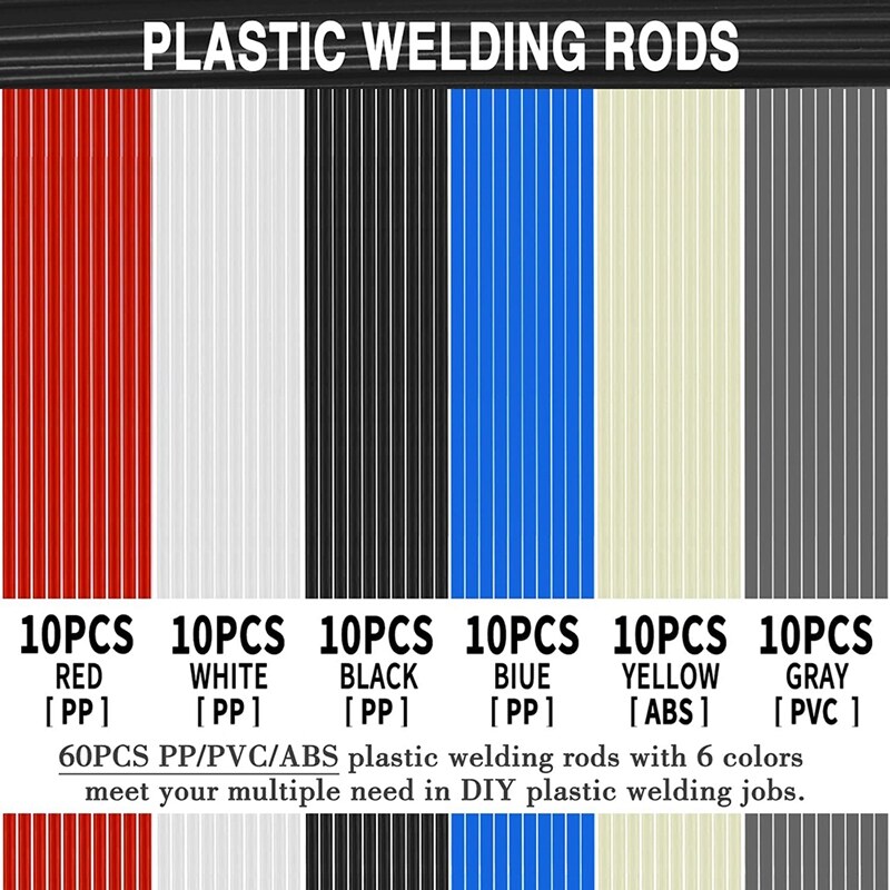 60 Pcs Plastic Welding Rod-PP/PVC/ABS/Plastic Welding Rod Kit, Suitable ...