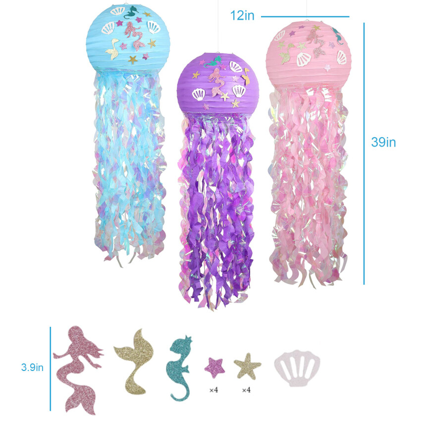 [2021ใหม่] Mermaid แมงกะพรุนโคมไฟกระดาษชุด,ไฟ LED,3ชุดสีเมอร์เมด Wish ...