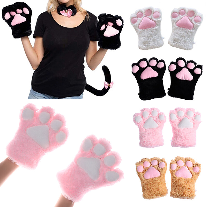 n57h 1PC Plush Cosplay Cat Paw Gloves Bears Mittens Lolita Plush Thick ...
