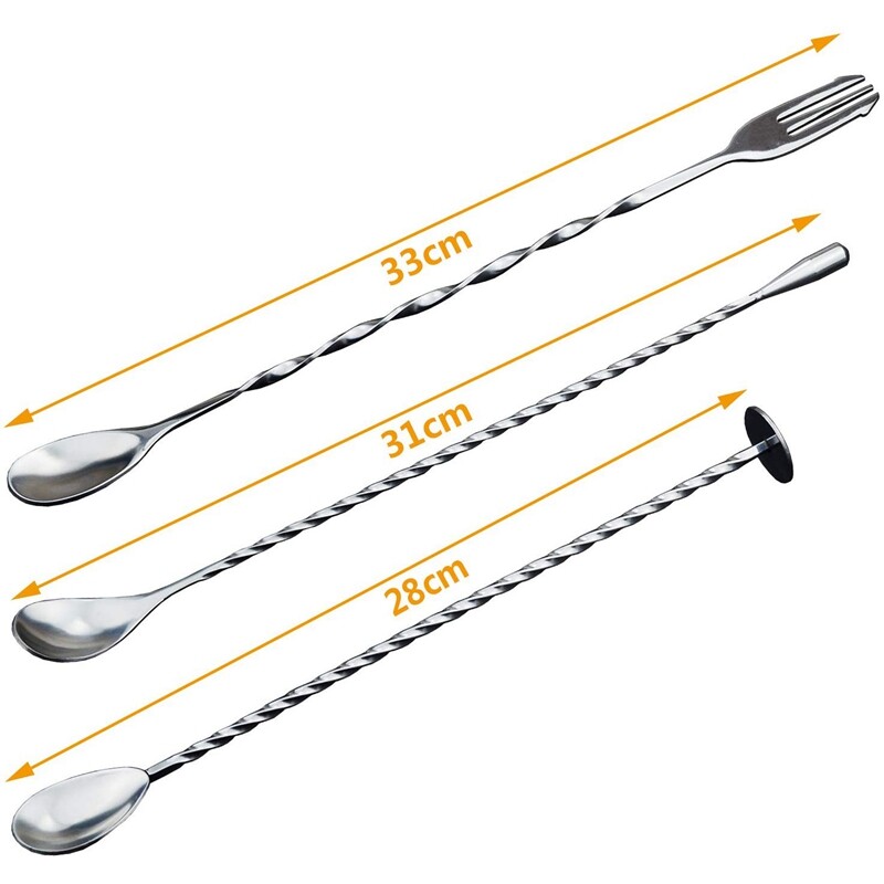 3 Pcs Extra Long Stainless Steel Mixing Spoons Spiral Pattern Bar ...