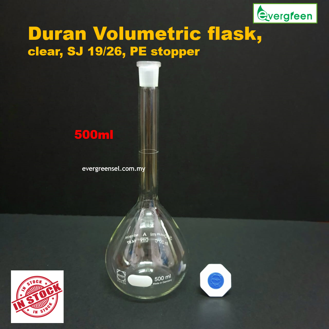 Duran Volumetric Flasks with PE Stopper, 500ml, Class A | Lazada