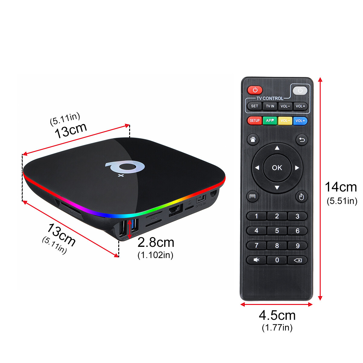 Q-Box 2 + 16G/4 + 32G/4 + 64แป้นพิมพ์กล่องทีวี Quad Core Android 9.0 WiFi สมาร์ท - MixASale