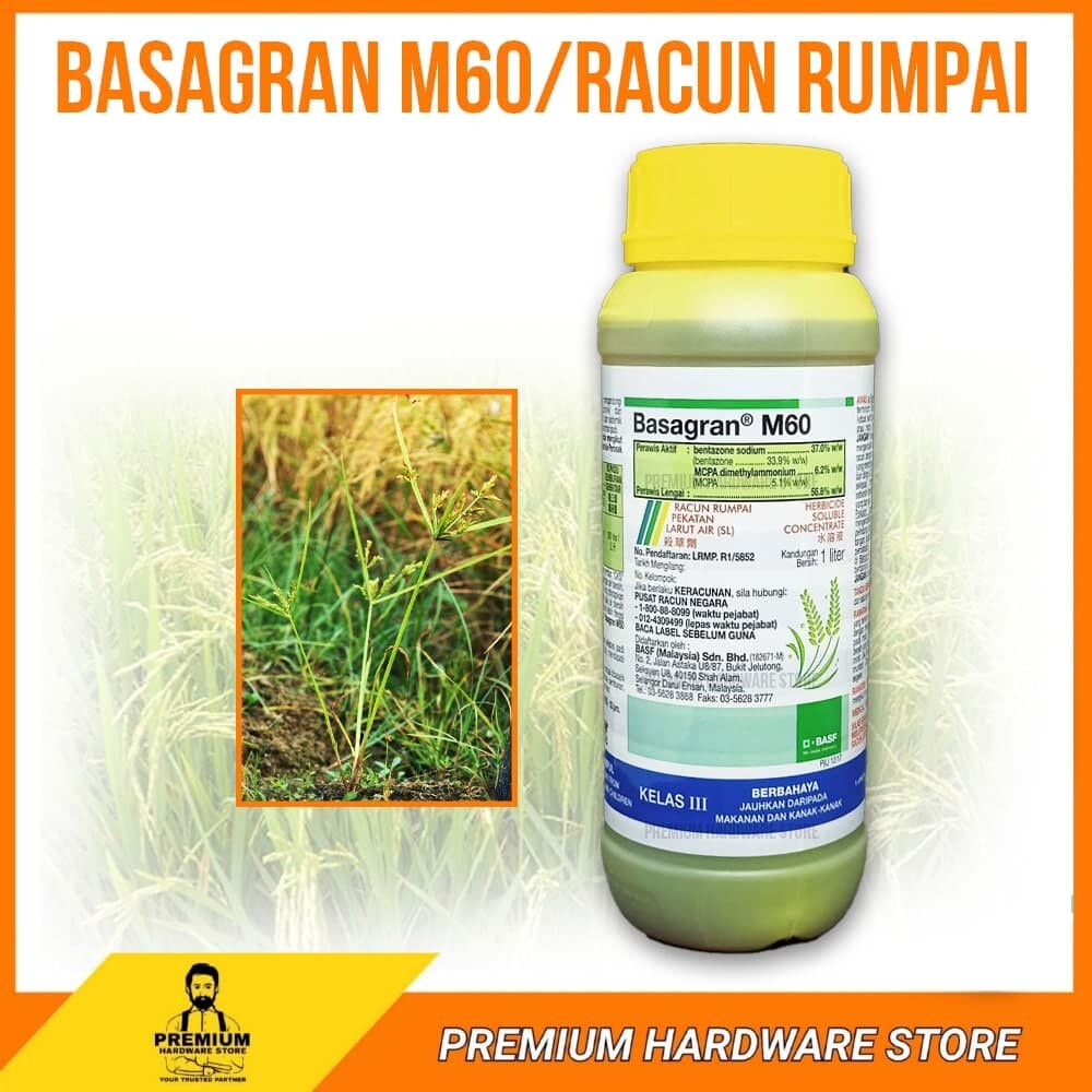 BASF Basagran M60 1 Liter Bentazone Sodium 37% Herbicide Racun Rumput ...