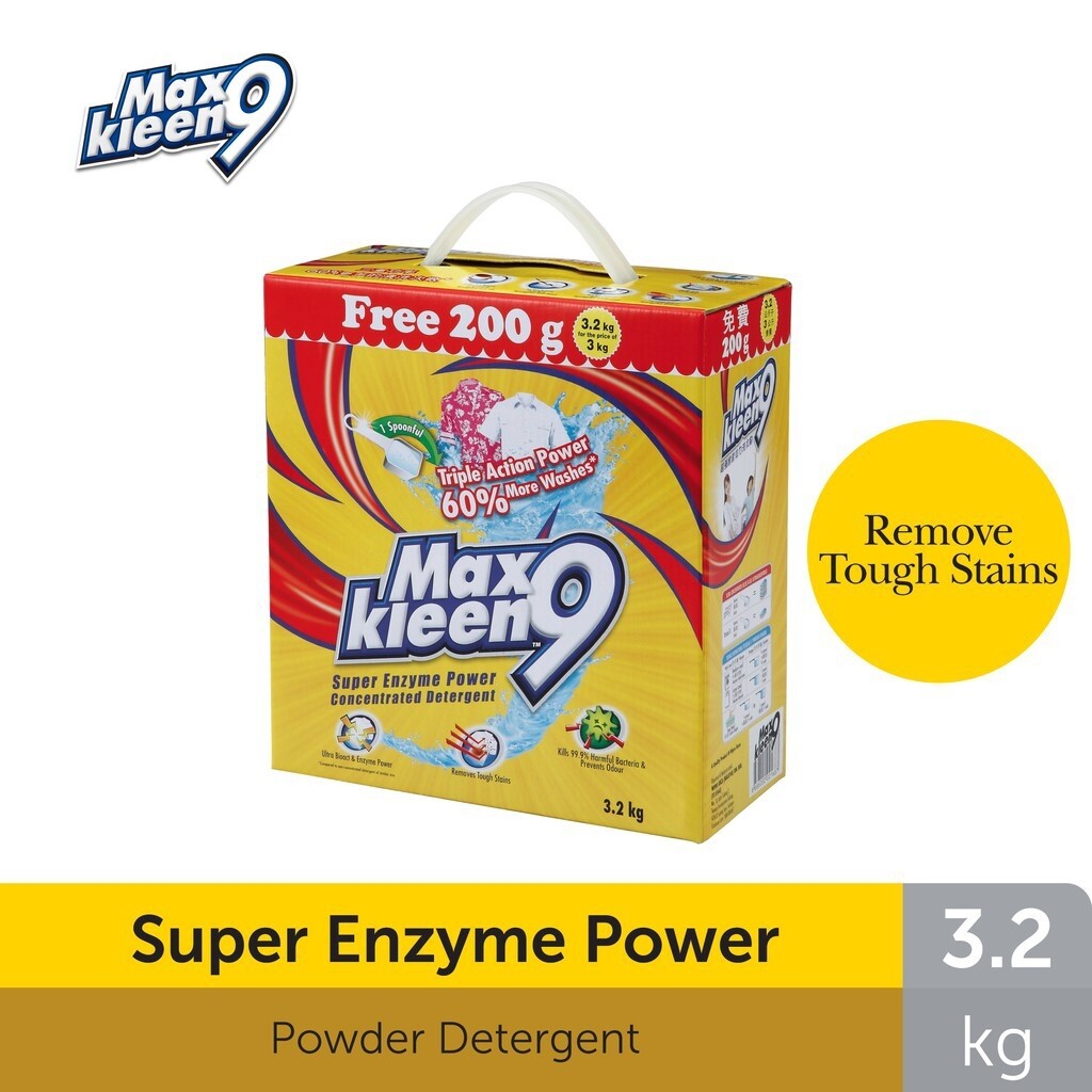 READYSTOCK MAXKLEEN 9 MAX KLEEN 9 Super Enzyme Powder Detergent 3.2KG 2 ...