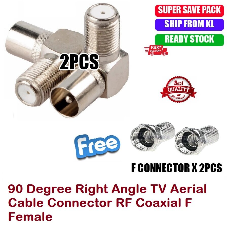 5pcs 90 Degree Right Angle TV Aerial Connector RF Coaxial F Female to ...