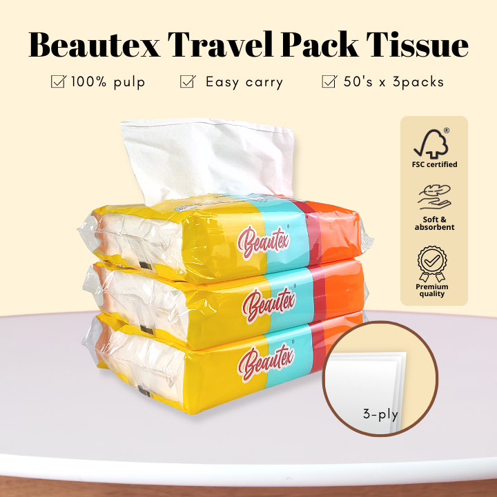 Beautex Travel Pack Facial Tissue 3Ply Tisu Muka Murah 面纸 纸巾 50 Pulls 3 ...