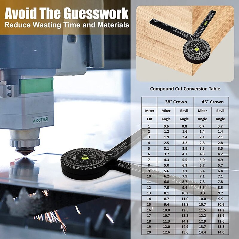 Miter Saw Protractor Rustproof Aluminum Angle Finder Gauge with Ruler ...