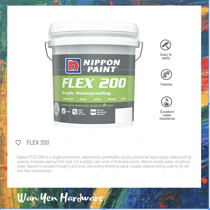 Nippon Paint Flex 200 Acrylic Waterproofing (5kg)- White / Grey | Lazada