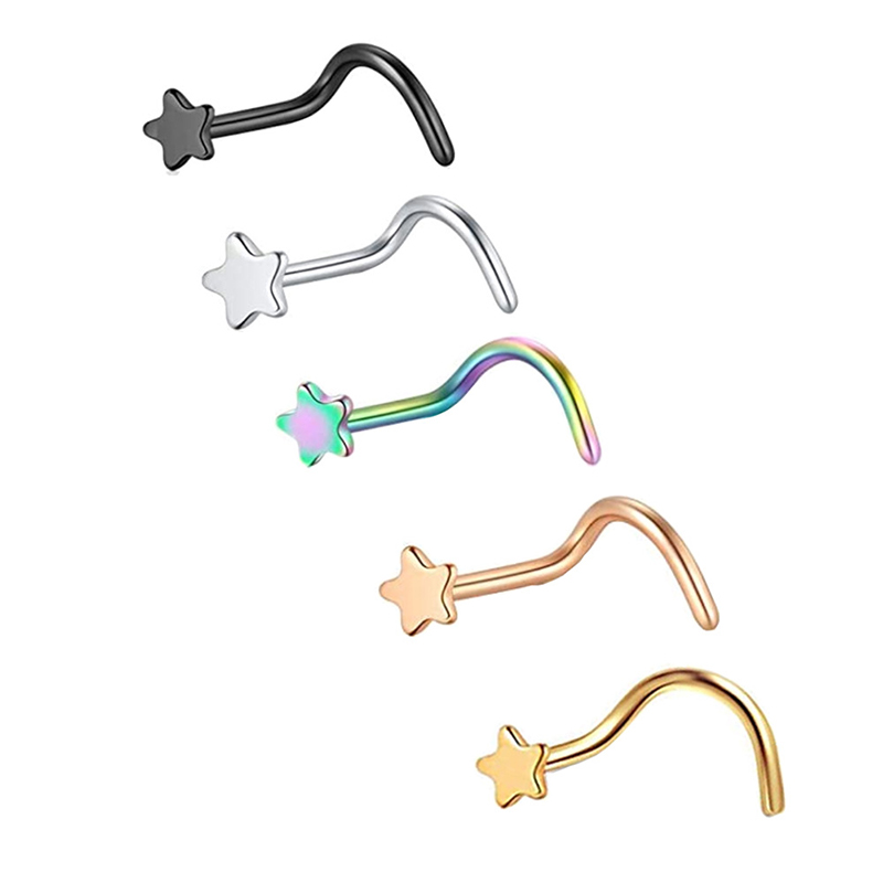 FG 316L Surgical Steel Curved Shape Nose Bone Ring Star Top Screw Nose ...