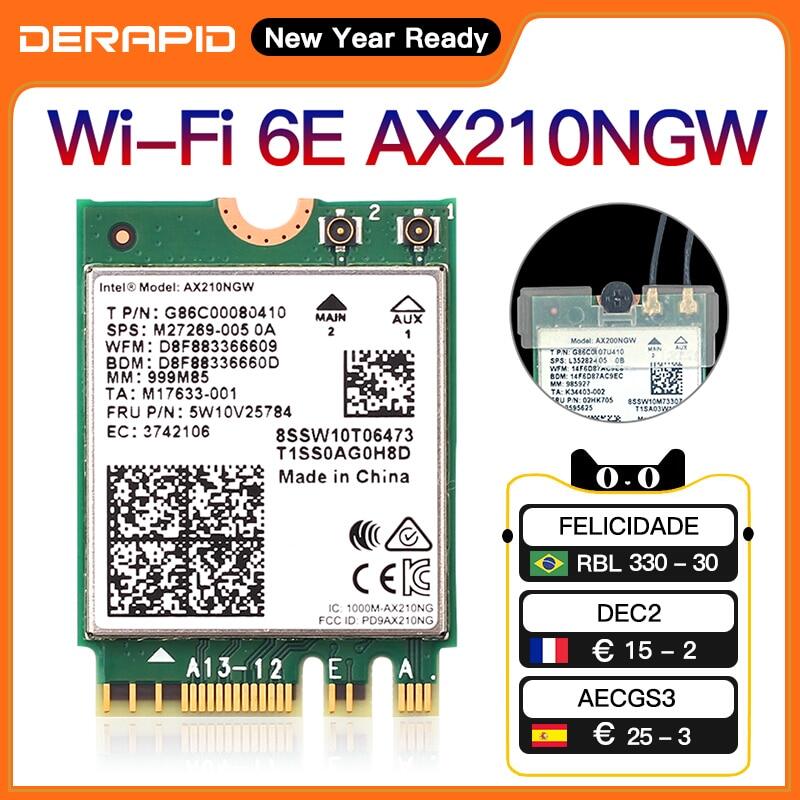 2 Wifi 6E Intel AX210NGW Dual Band 2.4G/5G/6Ghz 802.11AX 5374Mbps AX210บลูทูธ5.2ไร้สาย M.2การ์ด ...