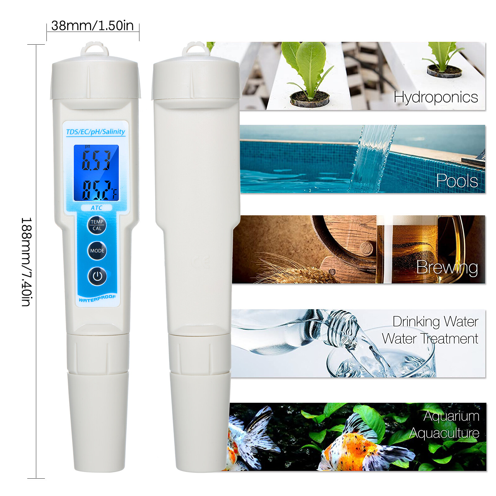 5-in-1 pH Meter Waterproof Multifunctional TDSECpHSalinityTemperature ...