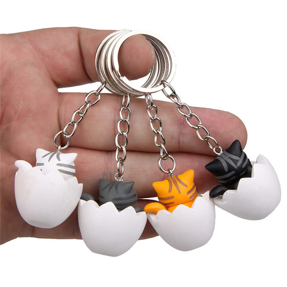Key Rings Kawaii Women Ornament Car DIY Gifts Cartoon Doll EggShell Cat ...