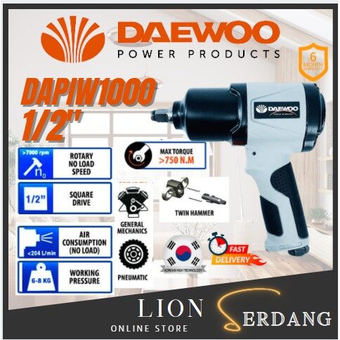 DAEWOO 1/2" Pneumatic Twin Hammer Air Impact Wrench DAPIW1000 - 750Nm High Torque - Brand From ...