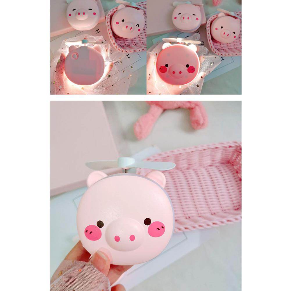 gorgeously Cartoon Pig Portable LED Fill Light Makeup Mirror Fan USB ...