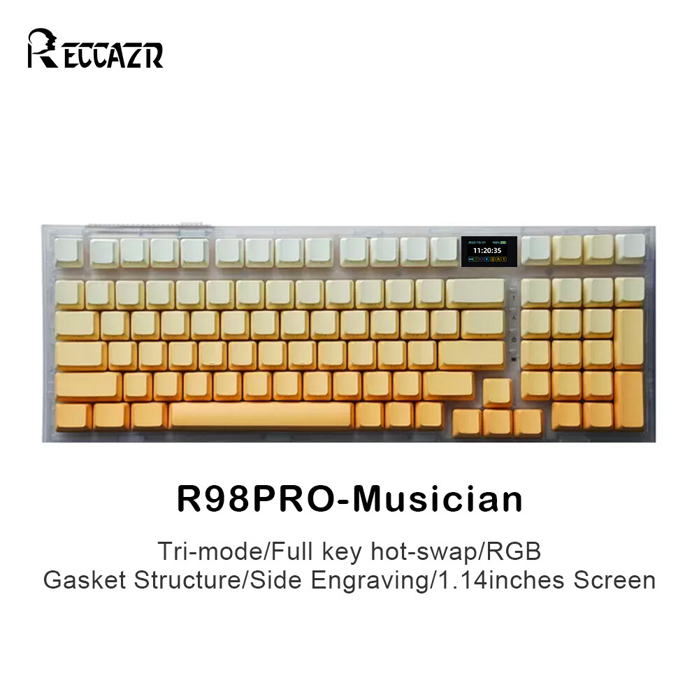 RECCAZR R98-PRO Gradient Series Transparently Mechanical Keyboard Wireless RGB Backlit Tri-mode ...