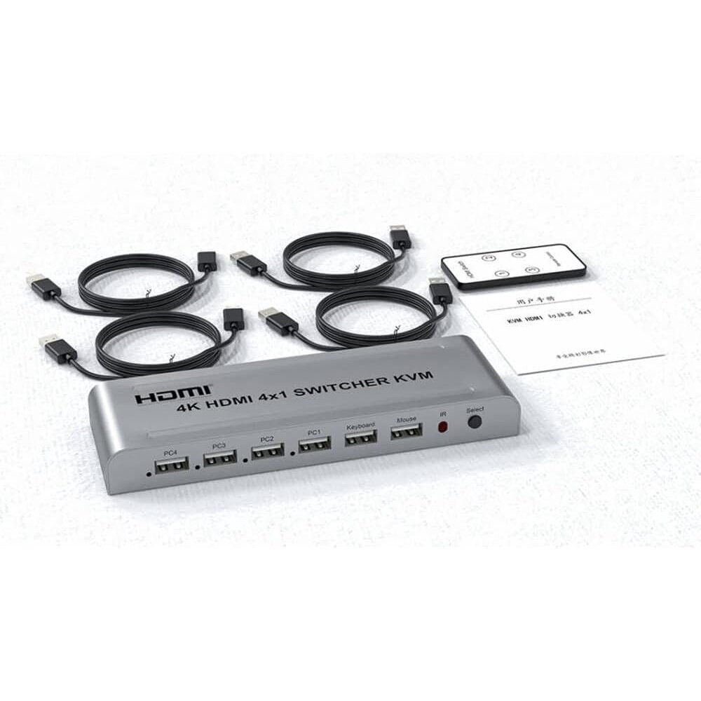 4K HDMI KVM Switch 4x1 HDMI USB Switcher 4 Computer Share One Set of ...