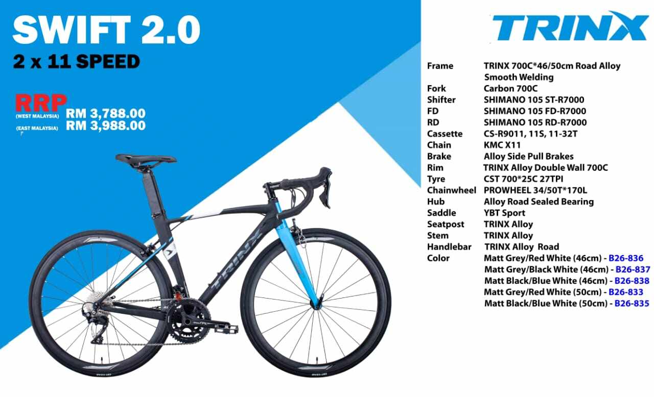 TRINX BIKE - SWIFT 2.0 - ROAD BIKE - FRAME M (RIDER HEIGHT 172-185CM) | Lazada