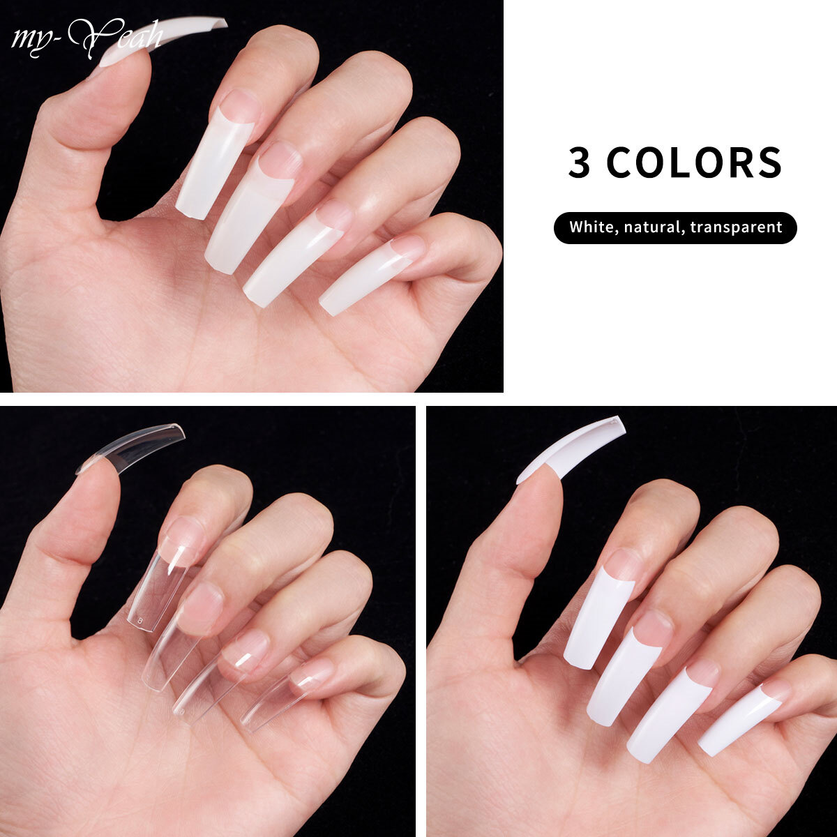 Myyeah 500pcs Claw Shape Curved Fake Nail Tips Half Cover Long Hawk ...