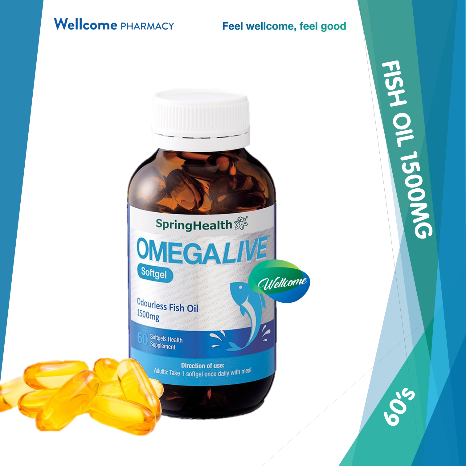SpringHealth OMEGALIVE™ Odourless Fish Oil 1500mg Softgels - 60's | Lazada