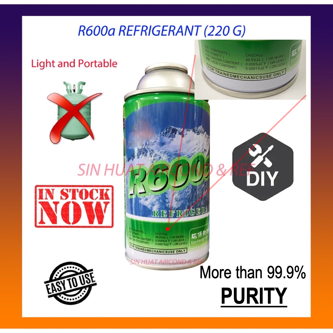 (99.9% Pure) R600a Refrigerant Gas (220g) / R600 Gas | Lazada