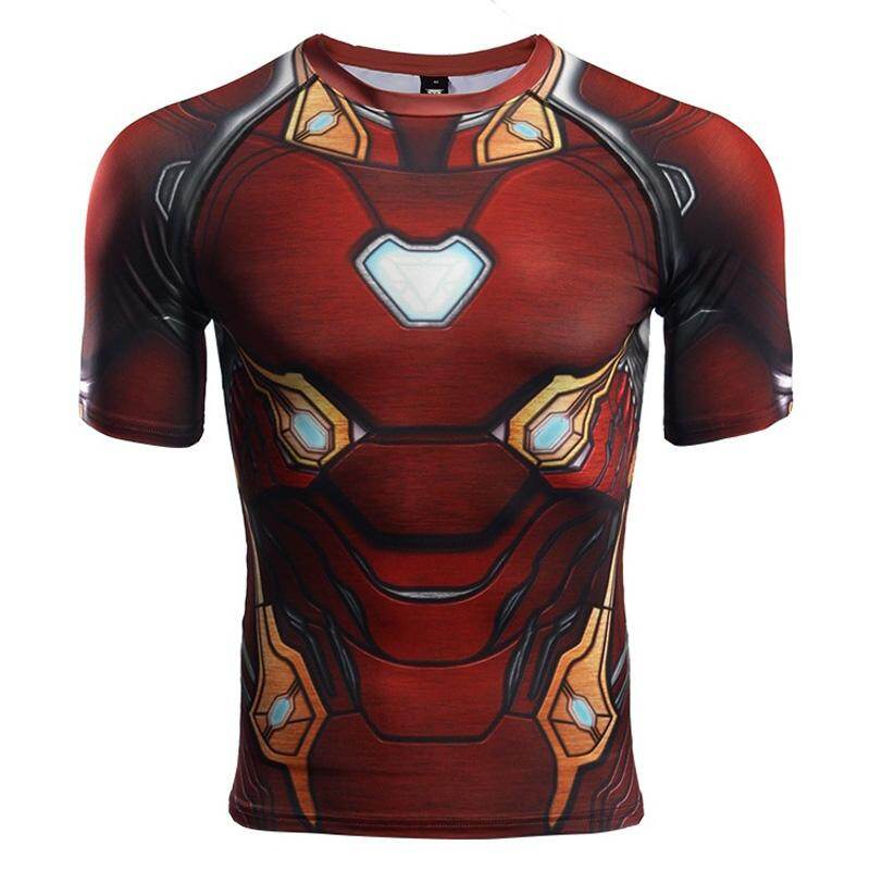 บุรุษบีบอัดเสื้อ I RON Man พิมพ์ด่วนแห้งเสื้อยืดออกกำลังกายการฝึกอบรม ...