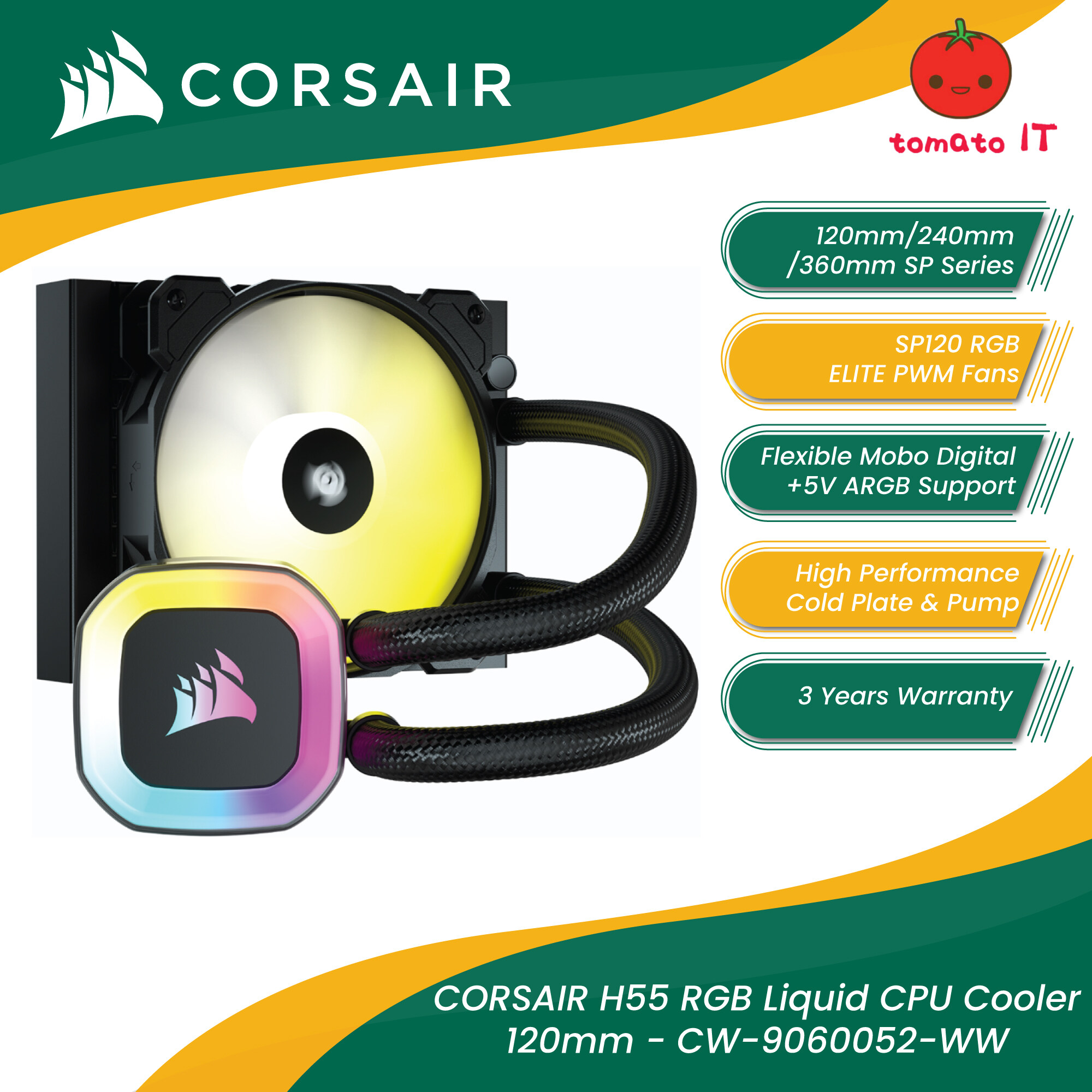 CORSAIR H55/H100/H150 RGB Liquid CPU Cooler - 120mm/240mm/360mm | Lazada