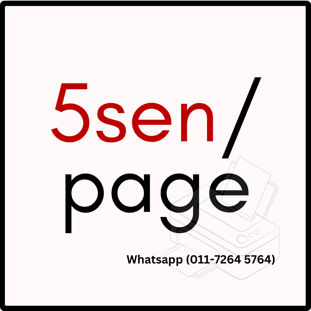 PRINTING SERVICE (0.05sen/Page) Double / Single Sided [ A4 / A5 / B5 ... PRINTING SERVICE (0.05sen/Page) Double / Single Sided [ A4 / A5 / B5 ...