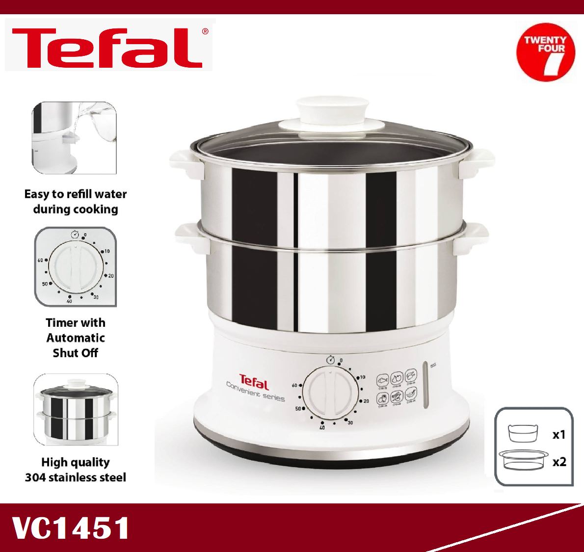 TEFAL Convenient Steamer (Stainles Steel) VC145140 (food steamer ...
