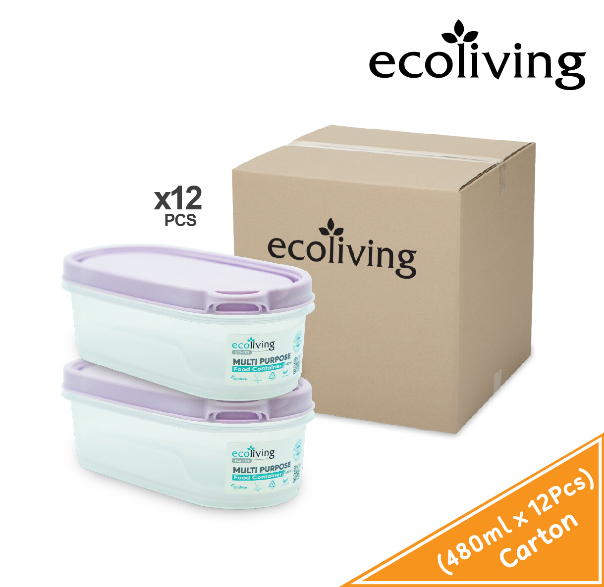 ECO LIVING CARTON DEAL 12Pcs/Ctn 480/1100/1800ml Airtight Oval Food ...