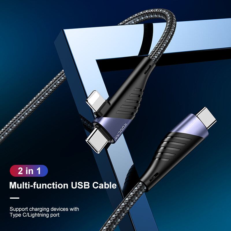 Rovtop Dual-Head 3A Fast Charging Data Cable PD 60W One For Two Braided ...