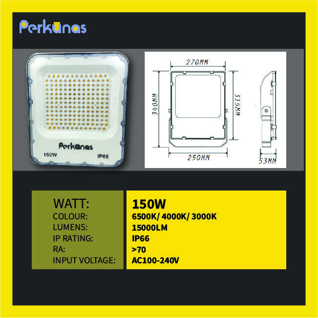 [SIRIM] PERKUNAS LED FLOOD LIGHT 30W 50W 100W 150W 200W IP66 OUTDOOR ...