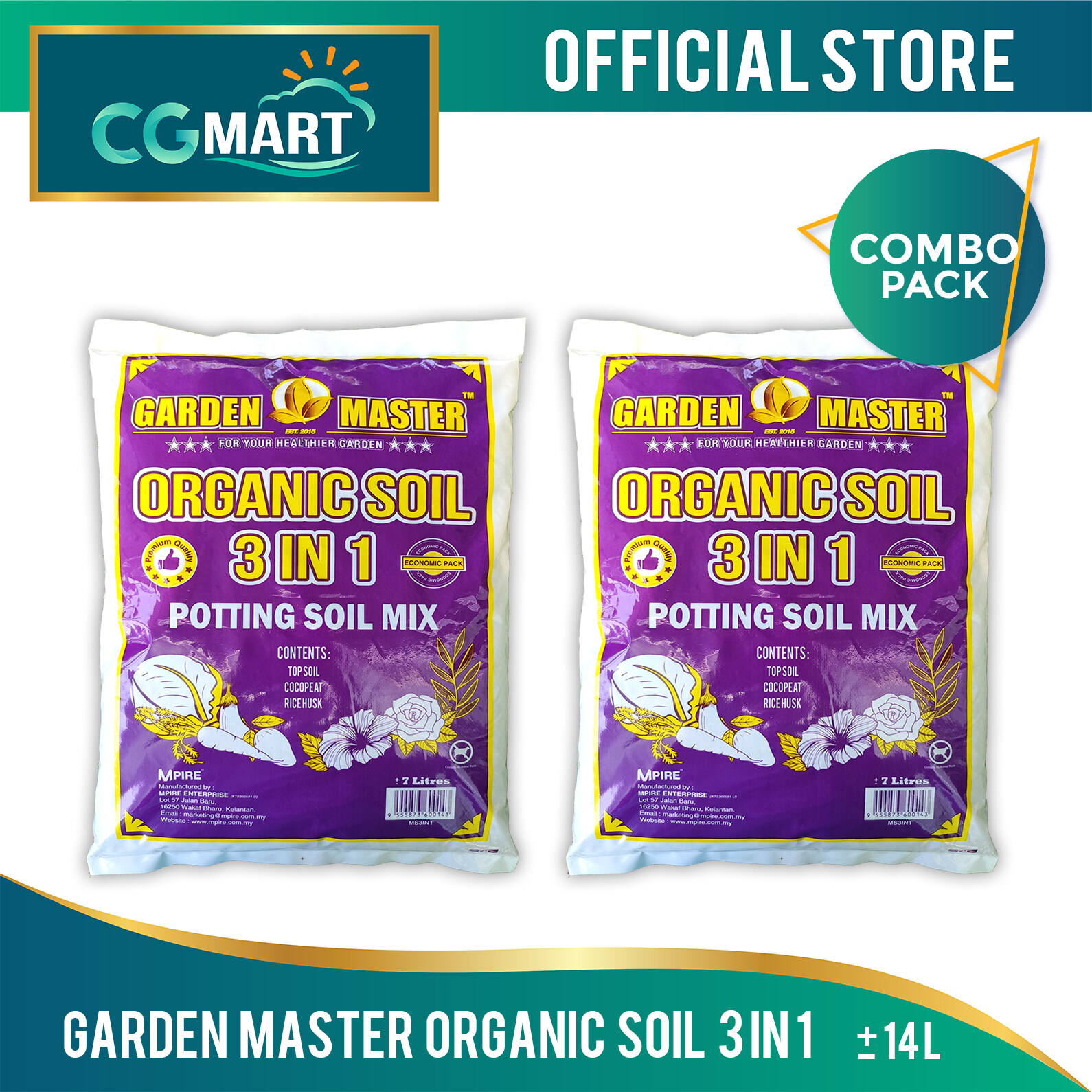 [COMBO PACK] GARDEN MASTER Organic Soil 3 IN 1 (ECO PACK) (+-14L ...