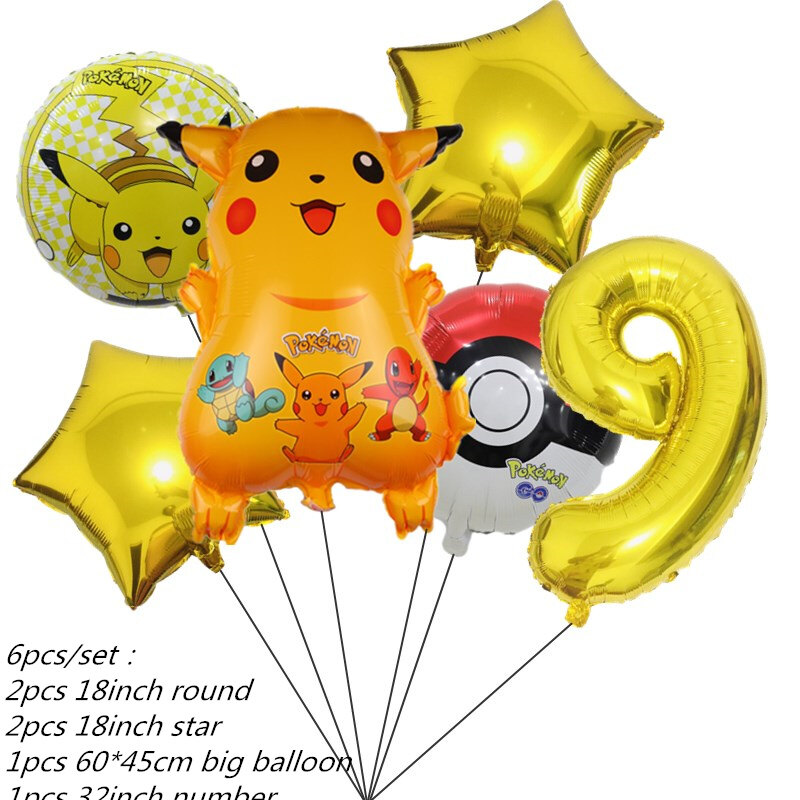 6pcs Kids Birthday Balloons Pikachu Aluminium Foil balloons 32inch ...
