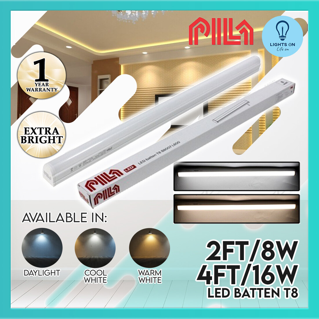 PILA T8 2ft / 4ft LED Batten Lampu Panjang Lampu Pendek LED Complete ...